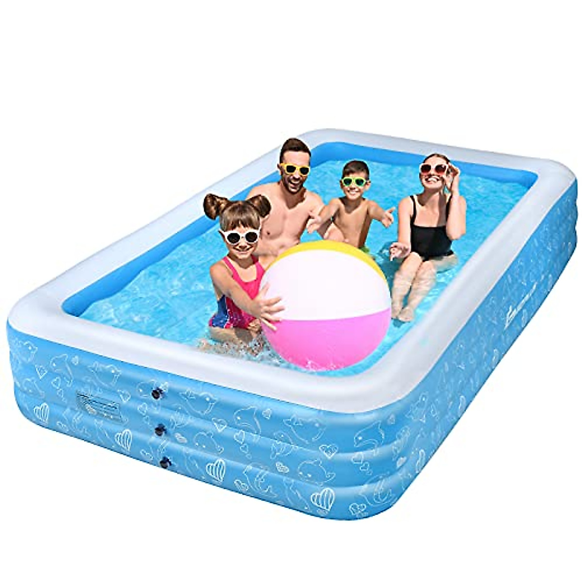 Goplus Inflatable Swimming Pool, 120” X 72” X 22” Full-Sized Family Kiddie Blow up Pool w/3 Air Chambers, Thickened Lounge Pool for Adults, Kids, Baby, Garden, Backyard , Summer Water Party, Ages 3+