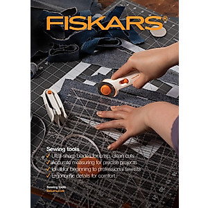 Fiskars 45mm Rotary Cutter for Fabric - Premium Stick Rotary Cutter - Craft Supplies - Crafts, Sewing, and Quilting Projects - White