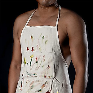 CONDA 100% Cotton Canvas Professional Bib Apron With 3 Pockets for Women Men Adults,Waterproof,Natural 31inch By 27inch