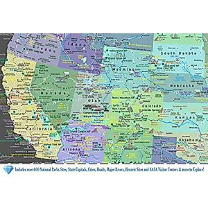 National Parks Map Poster Slate Edition (24W x 16H inches)