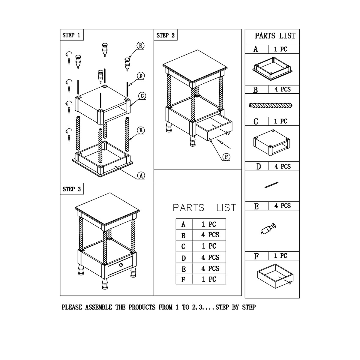 Frenchi Home Furnishing Night Stand/End Table