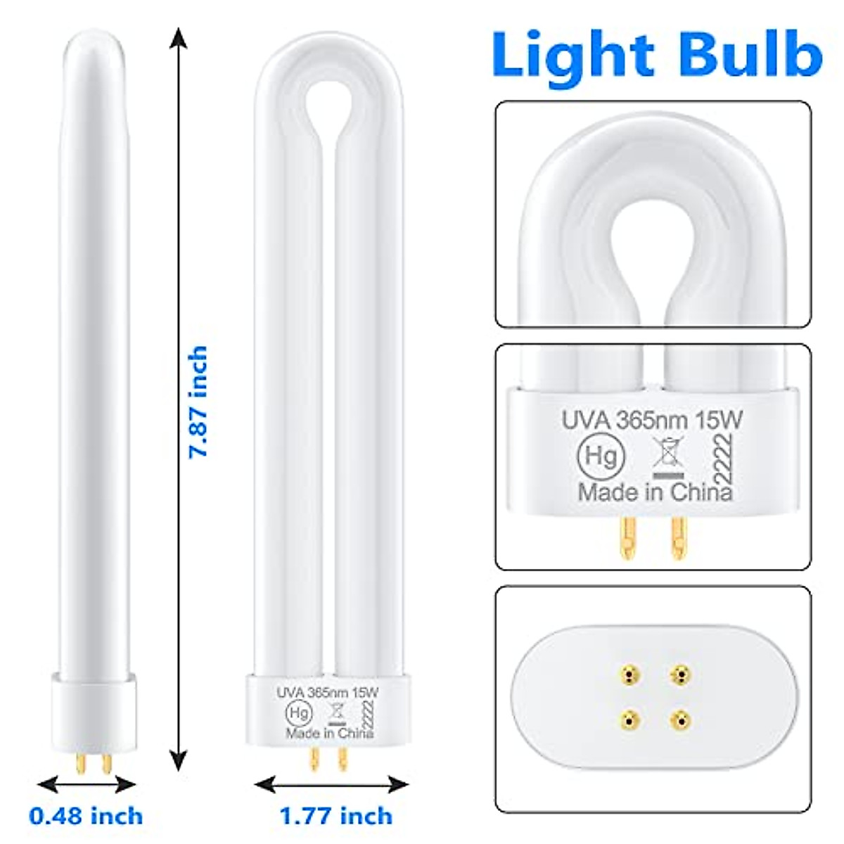 FVOAI X3,T6, T8, T9 Replacement Bulb for Bug Zapper Outdoor,15W,4-pin Single U-Shaped Twin Tube Bulb