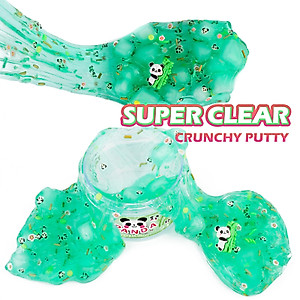 Green Clear Slime with Jelly Cubes and Cute Slime Add-ins, Glimmer Slime Crunchy Crystal Slime Boba Slime, Super Soft Sludge Toy with Cute Charms Kids Party Favors Slime for Girls and Boys