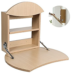 TRENDBOX Round Wall Mounted Desks Home Office Desks Folding Vanity Desk Small Desks for Small Spaces Desks for Makeup with Storage (Khaki)