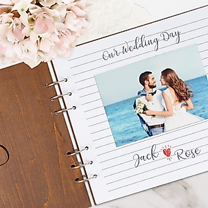 Creawoo Wooden Wedding Guest Book Reception Sign in Guestbook with Table Sign, Pen & Holder, Hardcover Memory Registry Photo Album with 90 White Pages for Wedding, Baby Shower, Birthday-11 x 8.5"