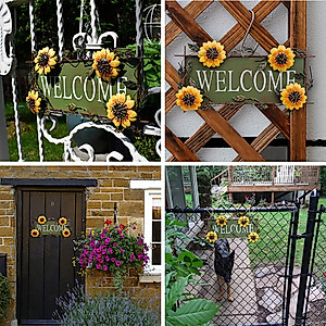 Grace Home Metal Hanging Sunflower Welcome Wall Art Decorative Sign 17"X10" Front Door Wreaths Kitchen Bathroom Patio Garden Outdoor Sunflower Decoration