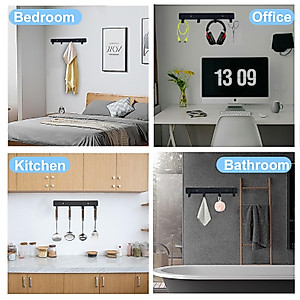 ADAMUMU Key Holder Hanging Utensil Holder with 4 Hooks Black Versatile Kitchen Rail Efficiently Organize Kitchen Towels Utensils and Small Cookware to Maximize Space