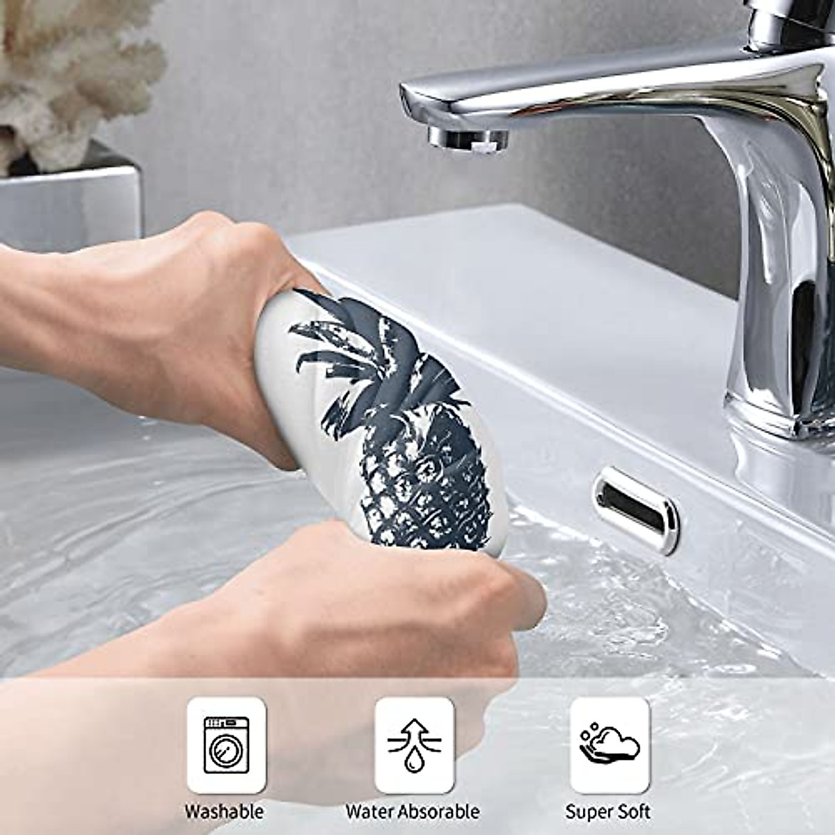 Dark Blue Pineapple Hand Towel Watercolor Summer Fruit Face Towel Soft Fingertip Graphic Hand Towels for Bathroom Kitchen Hotel Yoga & Gym 27.5 X 15.7'