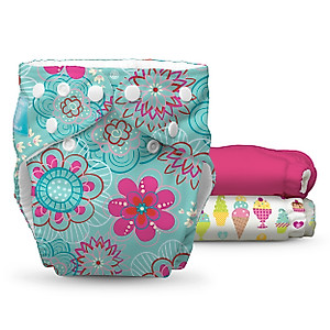 Charlie Banana Baby Washable and Reusable Cloth Diapers, 3 Soft Pocket Diapers and 6 Absorbent Inserts, One-Size, Crush