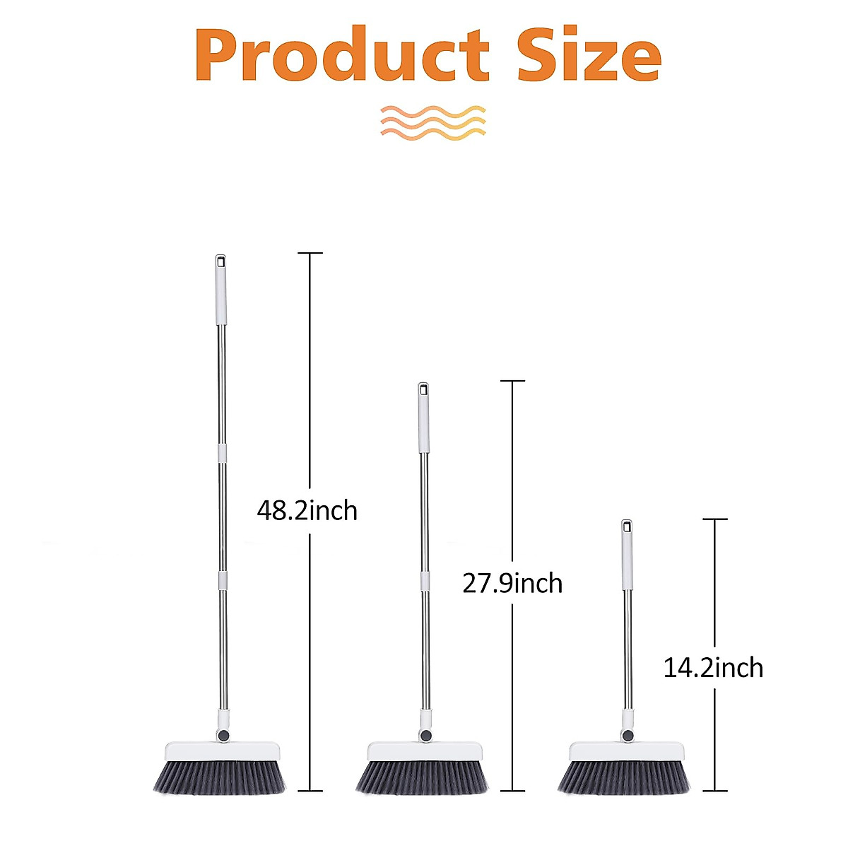 Broom with Dustpan Combo Set, 3 in 1 Brooms for Sweeping Indoor and Outdoor Long Handle Broom and Dustpan Set Push Broom Heavy Duty for Home Cleaning Bathroom Kitchen