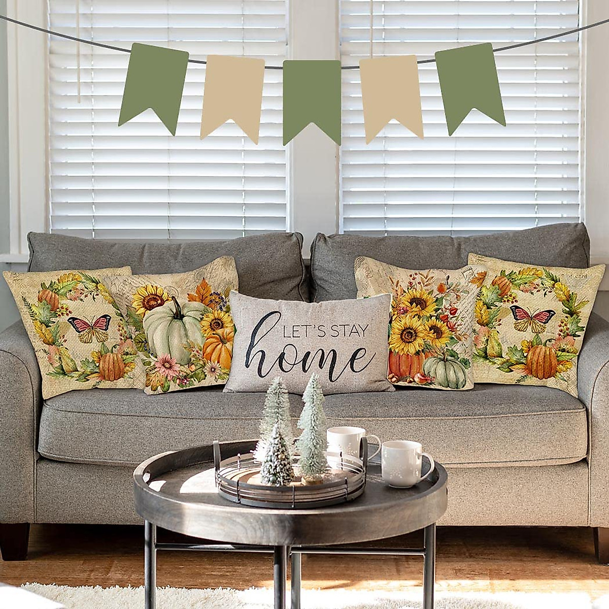 Juirnost Fall Pumpkin Pillow Covers 18x18 Inch Set of 4 Pumpkin Sunflower Autumn Harvest Throw Pillow Cases Squirrel Decorative Thanksgiving Day Cushion Case for Couch Sofa Outdoor Home Decor