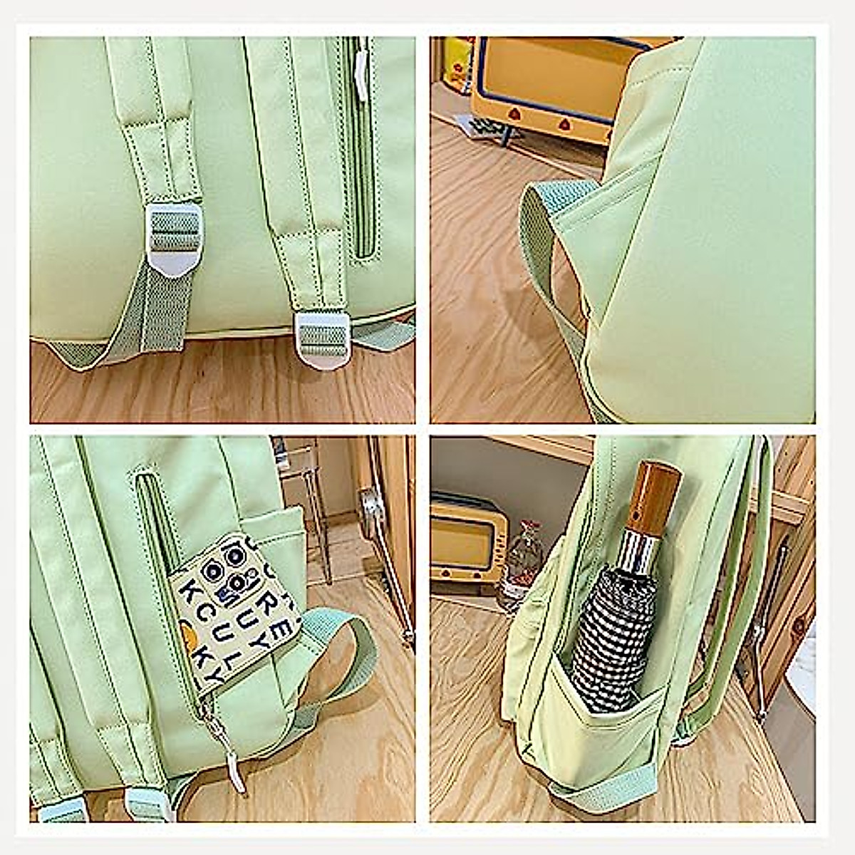 UNICOLD Kawaii Backpack With Cute Accessories Large Capacity Aesthetic Retro Bag (Green)