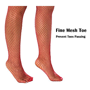 JarseHera Fishnets Thigh High stockings Silicone Lace Top Tights Stay Up Sheer Nylon Hosiery (1 Pair Red, L/XL)