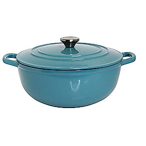 Mirro MIR-19063 4.8 Quart Cast Iron White Enamel Coated Interior Dutch Oven, Teal, Ready to Use