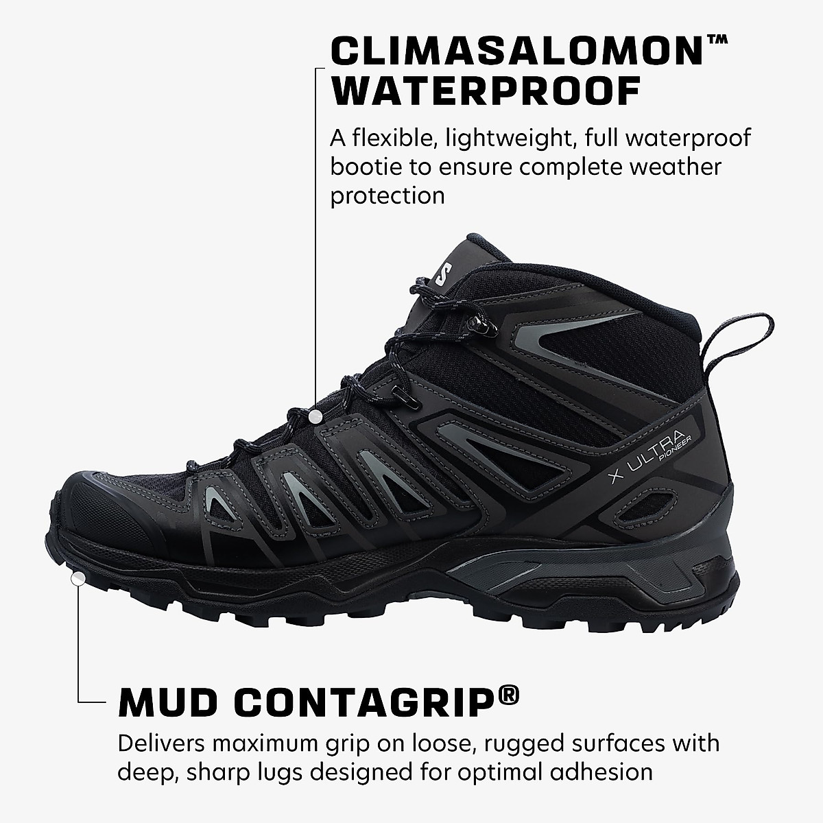 Salomon Men's X ULTRA PIONEER MID CLIMASALOMON™ WATERPROOF Hiking Boots for Men, Black / Magnet / Monument, 13
