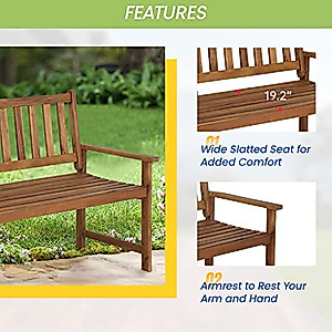 FDW Patio Furniture Outdoor Patio Bench Wood Garden Bench Park Bench Acacia Wood for Pool Beach Backyard Balcony Porch Deck Garden Wooden Furniture, Natural Oiled