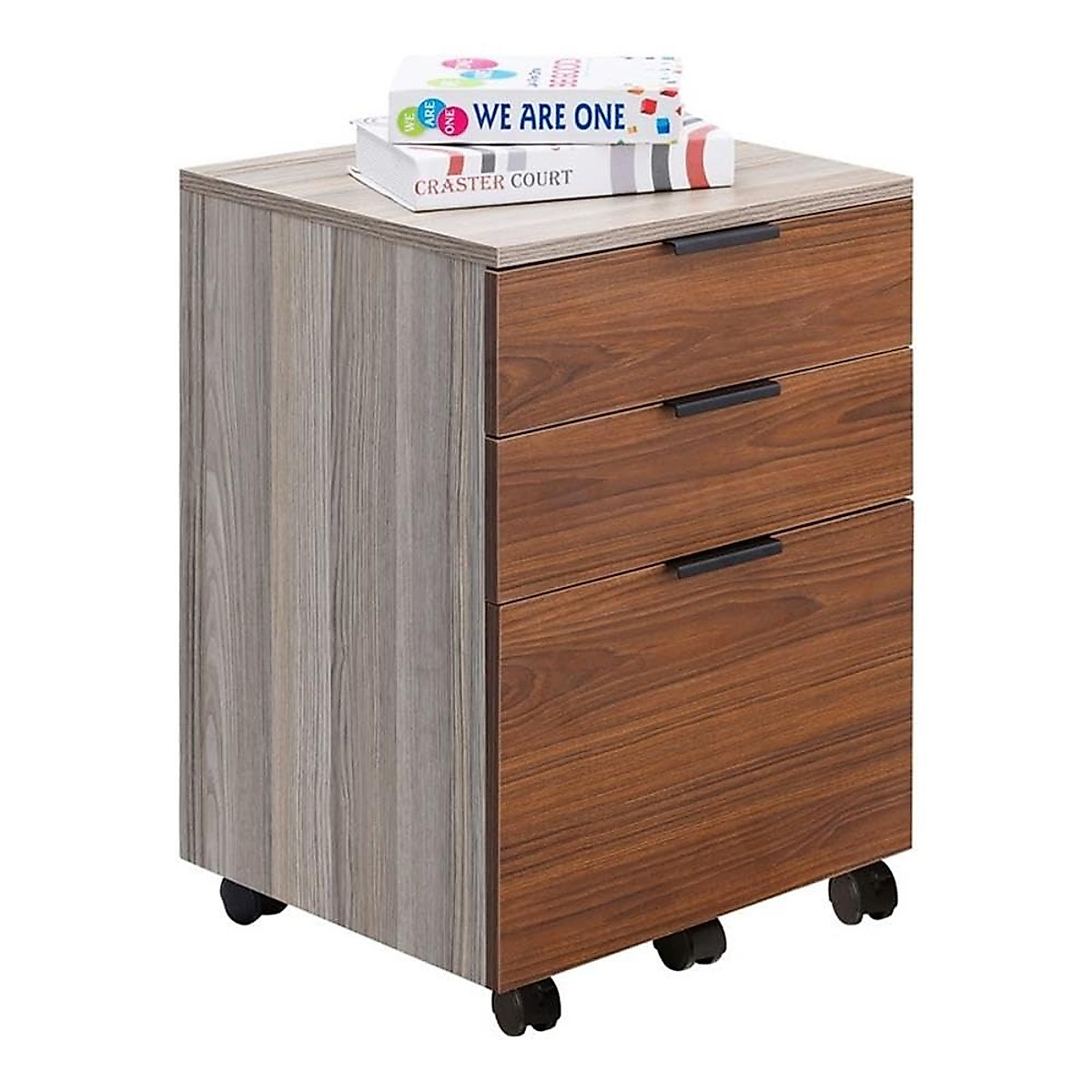 JJS 3 Drawer Rolling Wood File Cabinet with Locking Wheels, Home Office Portable Vertical Mobile Wooden Storage Filing Cabinet for Letter Size, Brown