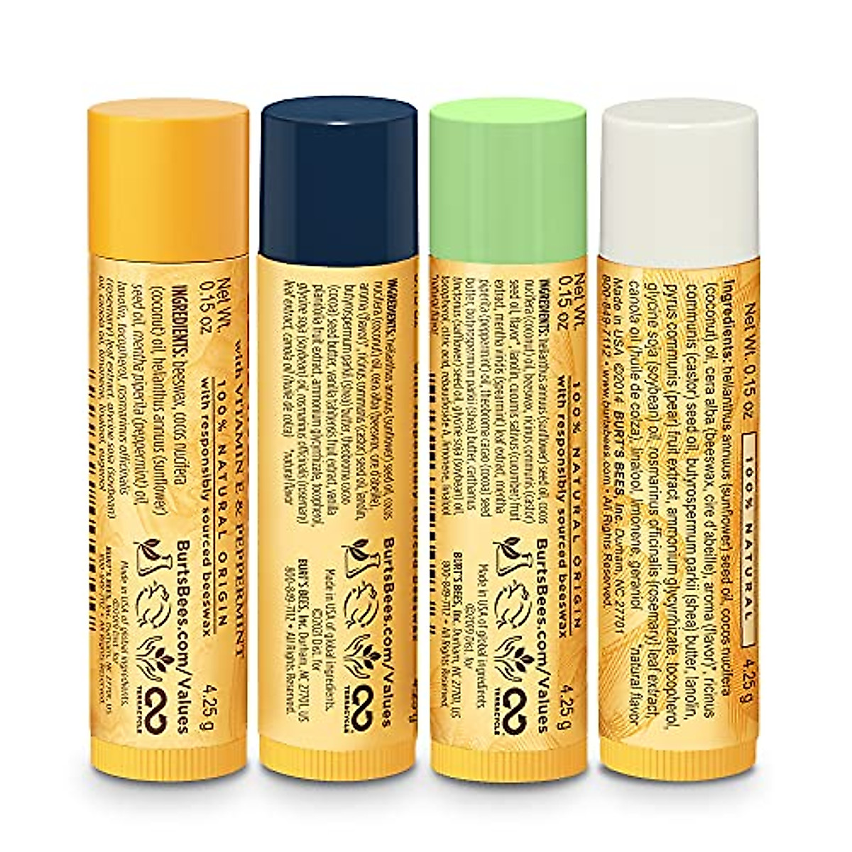 Burt’s Bees Holiday Gift, 4 Lip Balm Stocking Stuffer Products, Beeswax Bounty Assorted Set - Original Beeswax, Vanilla Bean, Cucumber Mint & Coconut Pear (Old Verison)