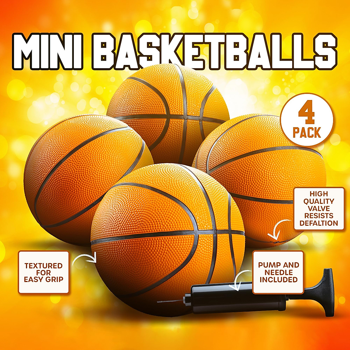Bedwina Mini Basketball - 7 Inch, Size 3 (Pack of 4) - Mini Hoop Outdoor Set & Indoor for Small Basketball Hoops & Pool Parties - Kids Sports Party Favors