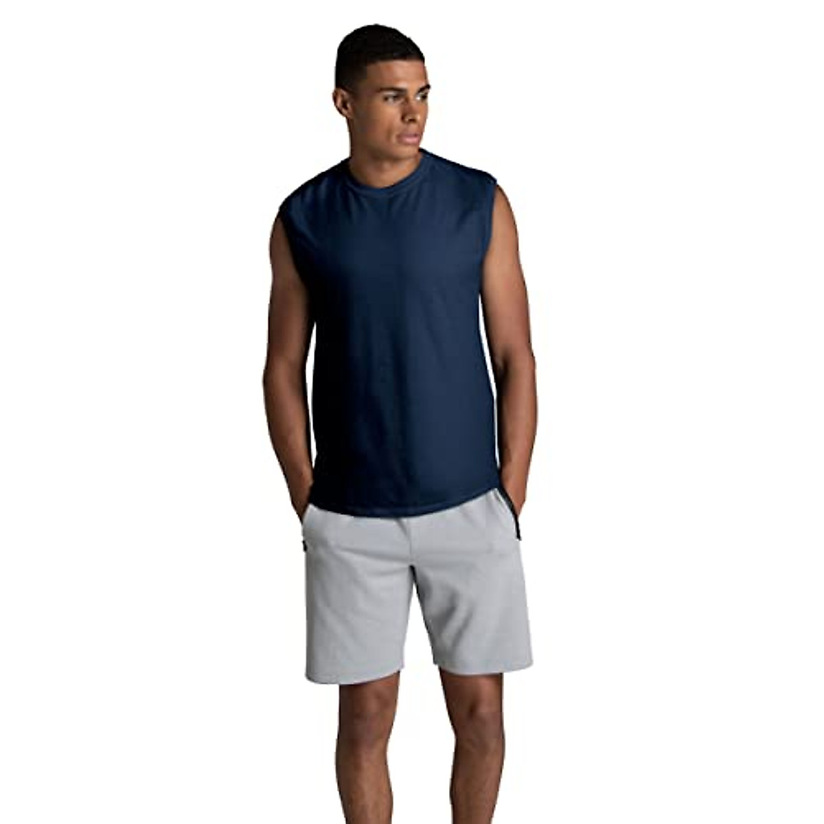 Fruit of the Loom Men's Eversoft Cotton Sleeveless T Shirts, Breathable & Moisture Wicking with Odor Control, Sizes S-4x, Muscle-2 Pack-Navy