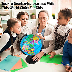 Wizdar 10'' World Globe for Kids Learning, DIY Assemble Educational Rotating World Map Globes Large Size Decorative Earth Children Globe for Classroom Geography Teaching, Desk and Office Decoration