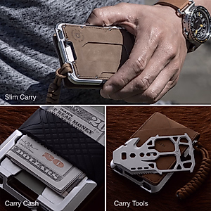 Dango Slim Minimalist Wallet for Men - RFID Blocking - Leather- Bifold, Rawhide/Raw Aluminum