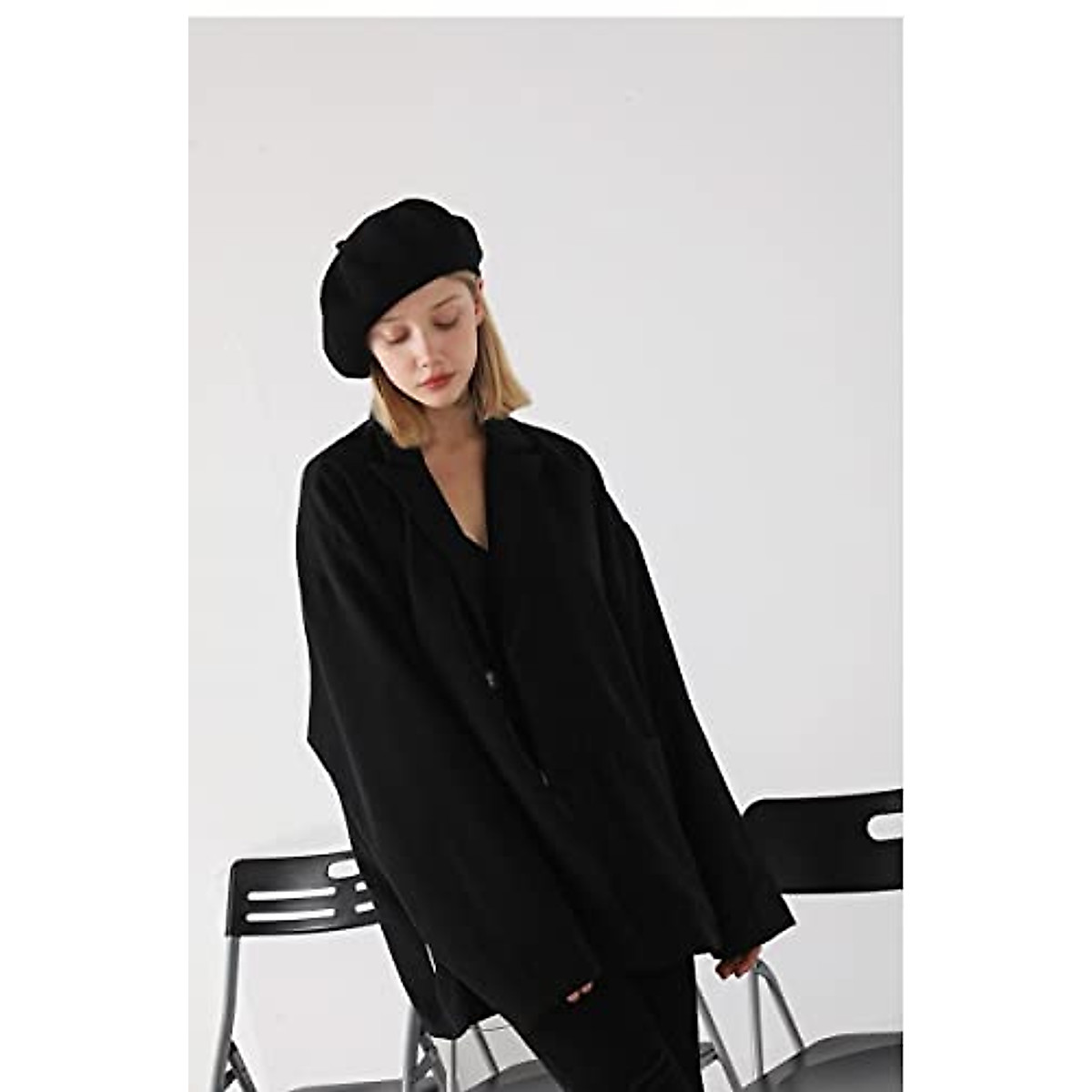 Women French Wool Beret Hats - Solid Color Classic Beanie Winter Cap (Black)