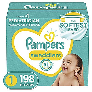 Diapers Size 1/Newborn, 198 Count - Pampers Swaddlers Disposable Baby Diapers (Packaging & Prints May Vary)