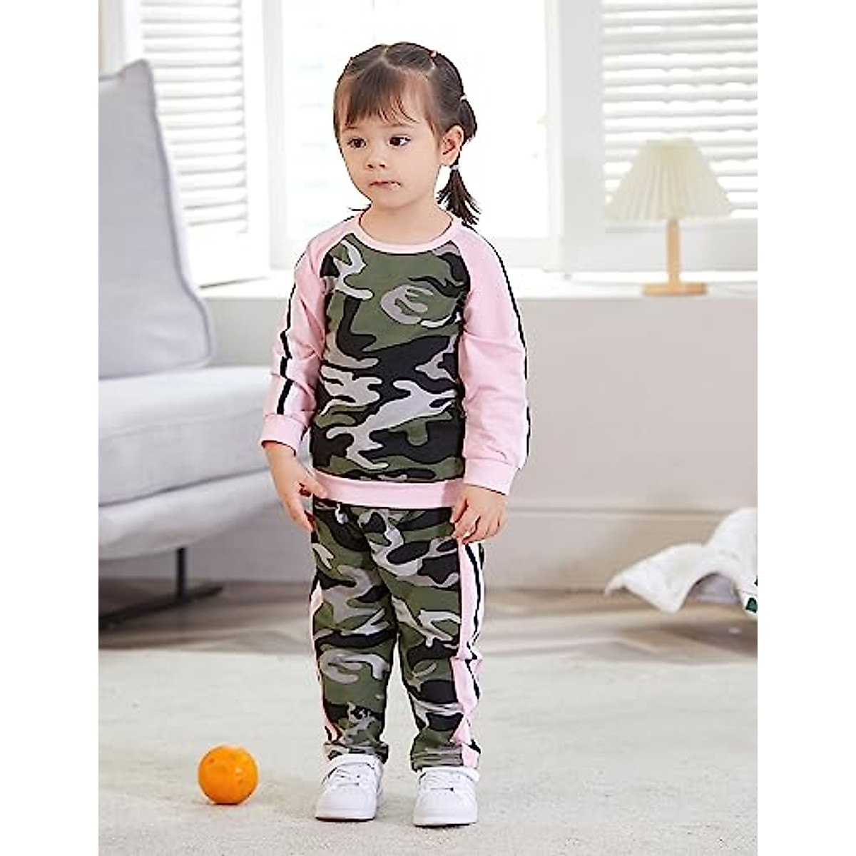 puseky Toddler Baby Girls Camouflage Long Sleeve Shirt & Pants Tracksuit Outfits (4T-5T, Camouflage+Pink)