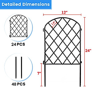 Getlay Decorative Garden Fence 24 Pack,24Ft (L) X 24in (H) Black Mesh Rustproof Metal Fence, Animal Barrier Fence for Small Dog, Border Folding Patio Fence, Outdoor Flower Bed Landscape Decor