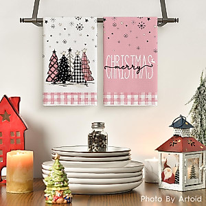 Artoid Mode Xmas Tree Snowman Snow Merry Christmas Kitchen Towels Dish Towels, 18x26 Inch Hello Winter Seasonal Decoration Hand Towels Set of 4