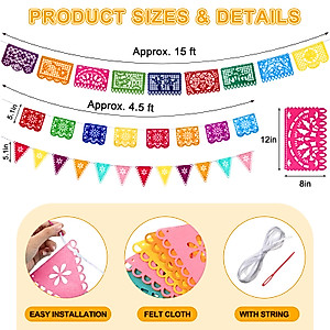 10 Pack 14 x 84 in Mexican Serape Table Runners, 29 Pcs Papel Picado Banner, Fiesta Hanging Banner and Pennant Flag Banner Colorful Bunting Banner for Mexican Theme Party (Rose, Blue, Orange, Yellow)
