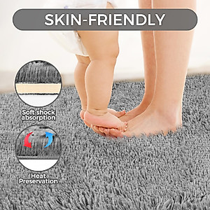Ultra Soft Rug for Living Room, 5X8 Ft Grey Fluffy Shag Area Rug for Bedroom, Modern Shaggy Carpets Fuzzy Rug for Teens Dorm Nursery Home Decor Aesthetic, Upgrade Anti-Skid Durable