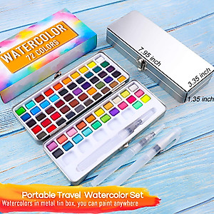 Dyvicl Watercolor Paint Set, 72 Colors in Pocket Box with Water Brushes, Protable Travel Watercolor Set for Kids, Adults, Beginners, Artists Painting