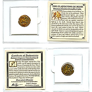 300 IT Roman Centenionalis Constantius II Gladiator Coin Mini Album,Story Card & Certificate 18mm Very Good