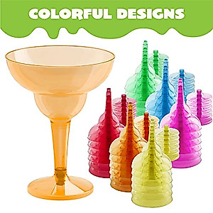 JOYIN 36 Packs Plastic Margarita Glasses Cups 12 oz Disposable Cinco De Mayo Fiesta Party Decoration for Fun Taco Party Supplies, Neon Cocktail Cups, Mexican Theme for Carnivals