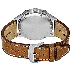 Citizen Men's Eco-Drive Weekender Garrison Chronograph Field Watch in Stainless Steel with Brown Leather strap, Blue Dial (Model: CA0621-05L)