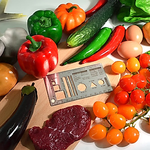 UPTTHOW Culinary Ruler Stainless Streel Mini Cutting Reference Template Cooking Measurement for Food Essential Kitchen Tool with Weight Temperature Baking Conversion Chart for Beginner and Chef (5*3")