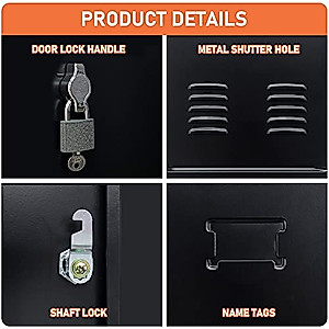 Reemoon Metal Lockers for Employees Storage Cabinet, Steel Locker with Locking for Home Gym Office School Garage (Black, 3 Doors)