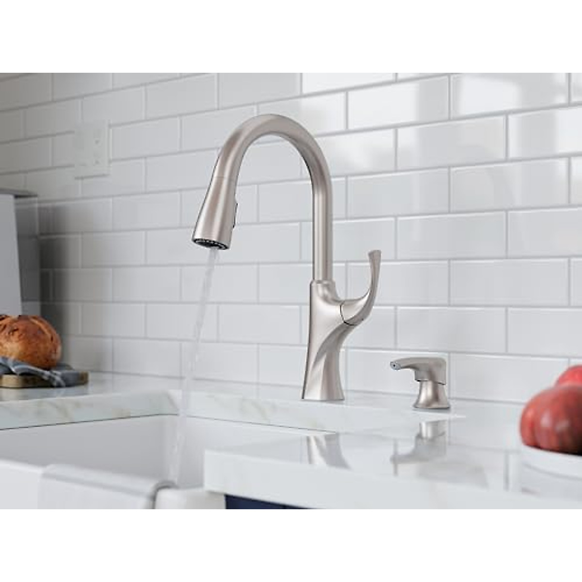Pfister Miri 2.0 Kitchen Faucet with Pull Down Sprayer and Soap Dispenser, Single Handle, High Arc, Spot Defense Stainless Steel Finish, F5297MRRGS