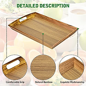 Bambu Masster Acaia Wood 2 Pack Serving Tray with Handles,Tray for Breakfast Dinner, Eating Trays for Living Room,Restaurants,
