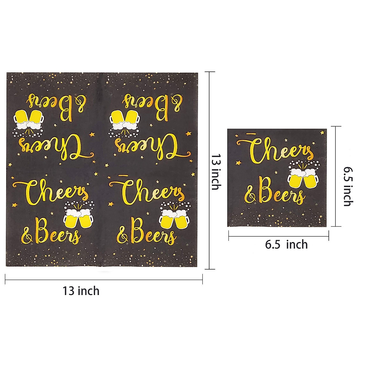Cheers Beers Birthday Party Supplies,Black and Gold Tablewares(Plates and Napkins),Cheers Beers and Beer Mugs Design Perfect for Graduation Wedding Anniversary Christmas Party Supplies (16 Guest)