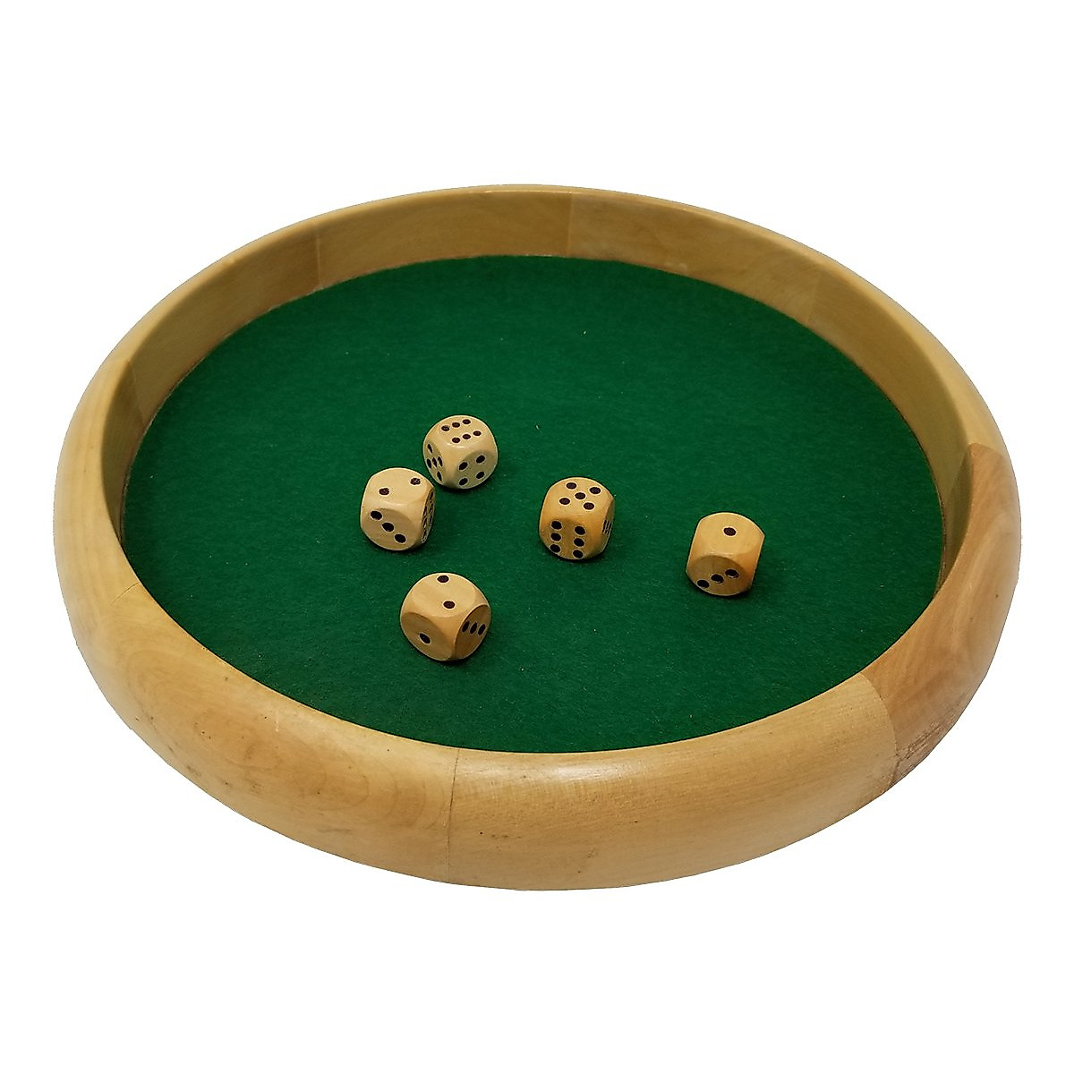 DA VINCI Economy Line of Wood Dice Rolling Tray with 5 Wooden Dice (10 Inch Round)