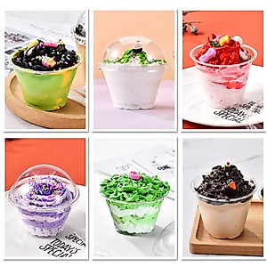 Rainmae 50-Pack Disposable Clear Plastic Cups with Dome Lids, 180ml/6oz Crystal PET Dessert Cups for To Go Iced Coffee Cold Drinks, Smoothie, Bubble Boba Tea, Juice, Parfait, Frappuccino, Milkshake