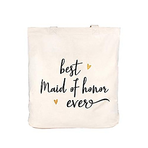 CARAKNOTS Bridesmaid Gifts Maid of Honor Bag Canvas Bridesmaid Bags Wedding Bridal Shower gifts Bachelorette Party Gifts for Bridesmaid Tote Bag with Pocket Cotton