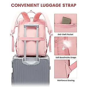 LOVEVOOK Laptop Backpack for Women,15.6 Inch College Backpack,Light Weight Travel Backpack Waterproof Casual Daypack Computer Backpack fits Travel Work Casual（15.6 inch,Pink&Beige）