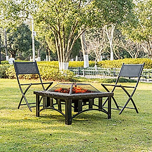 Outsunny 30" Outdoor Fire Pits, Square Steel Wood Burning Fire Pits with Spark Screen, Cooking Grill and Log Poker, Camping Fire Pit for Backyard, Patio