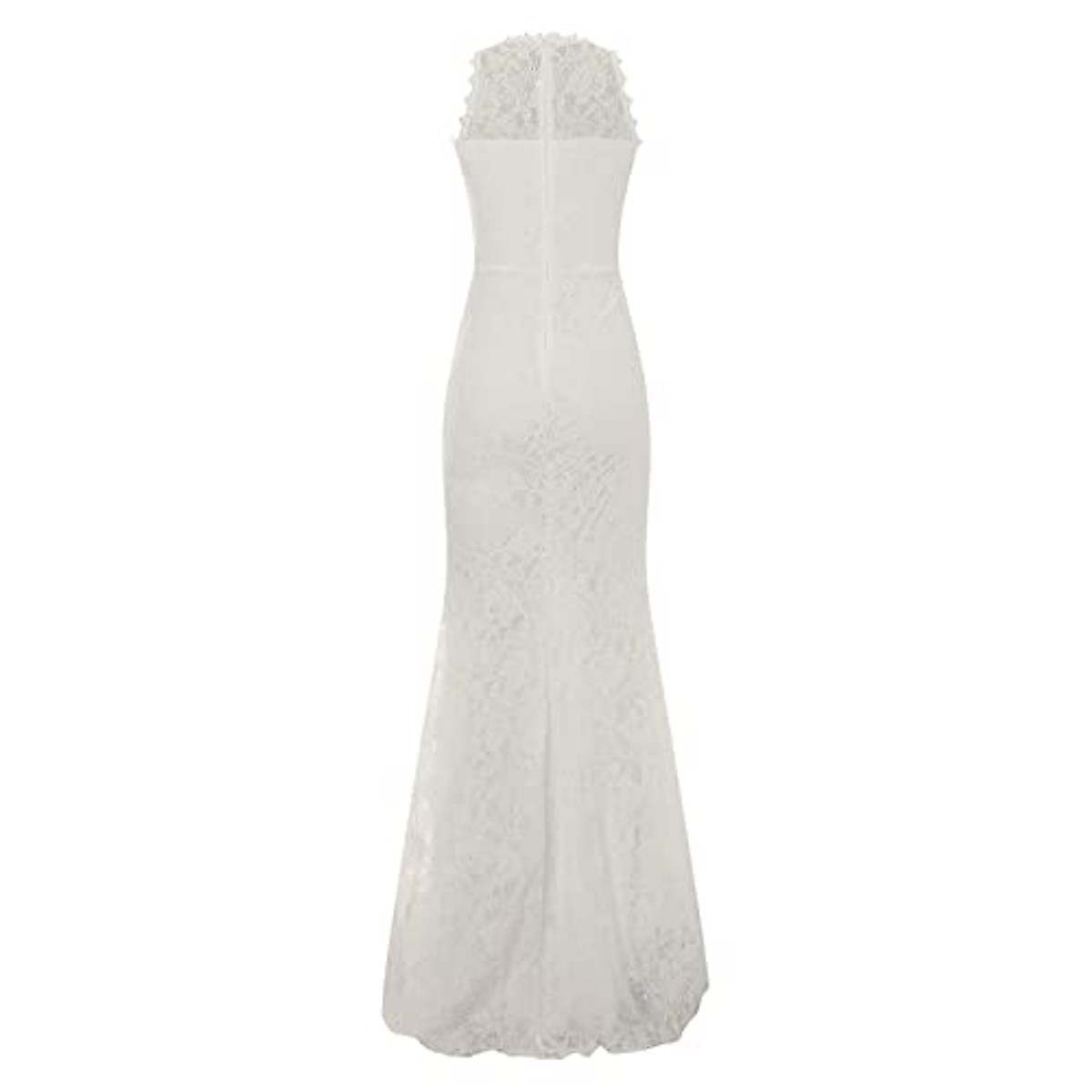 Women's White Floral Lace Slit Mermaid Wedding Dresses for Bride Summer Sleeveless Slim Maxi Long Bridal Gown