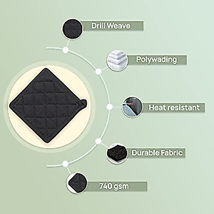 Mellow Buff Cotton Pot Holder Heat Resistant, Strong Grip Potholders for Hot Pans, 8 x 8 Inch with Loop | Pack of 3 | Black