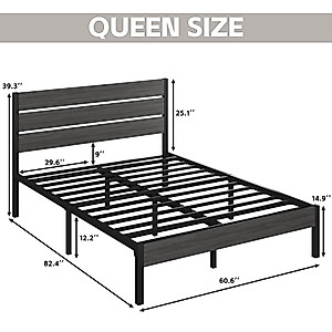 Fluest Queen Bed Frame with Headboard and Footboard, Metal Platform Bed Frame with Under Bed Storage, All-Metal Support System, No Box Spring Needed, Easy Assembly,Rustic Grey